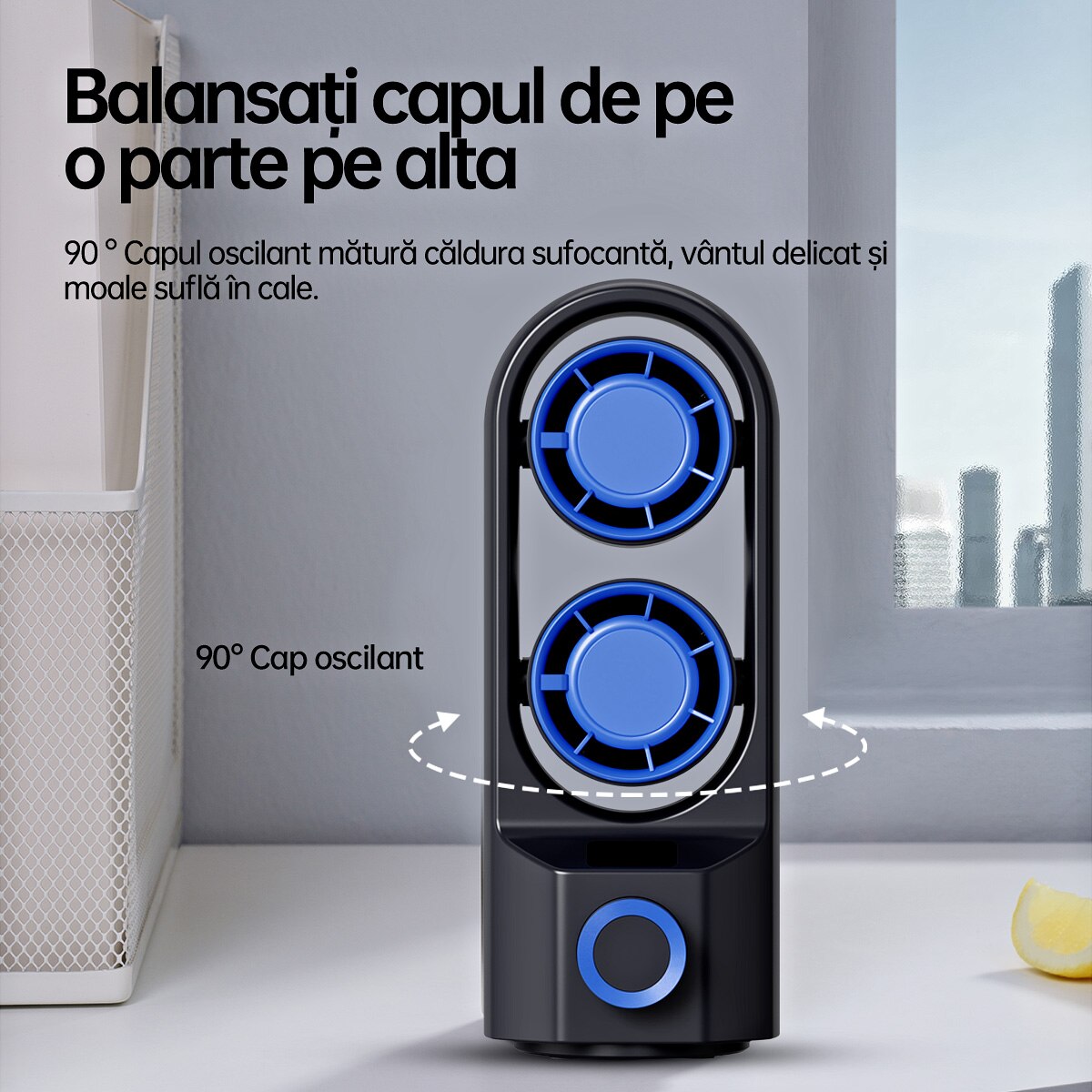 Ventilator de birou-F84, USB reincarcabil, ventilator de birou cu doua ...