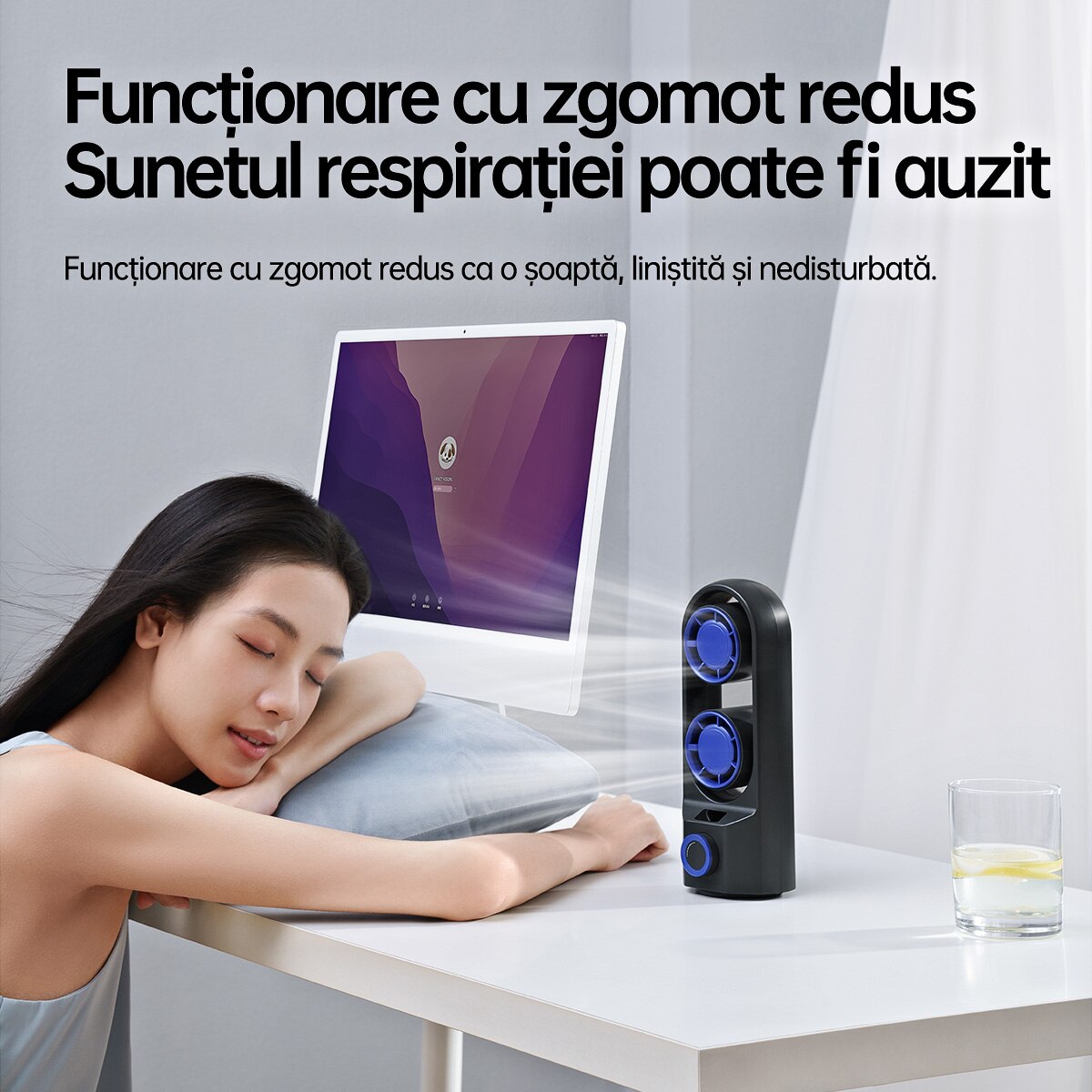 Ventilator de birou-F84, USB reincarcabil, ventilator de birou cu doua ...