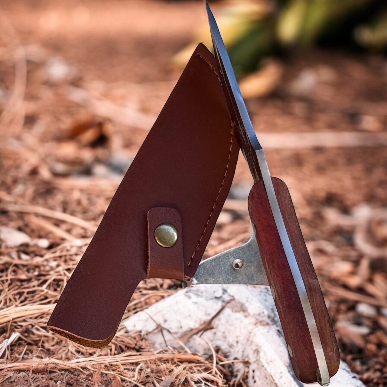 Cutit Profesional de Vanatoare cu Teaca din Piele, Maner din Lemn Maro ...