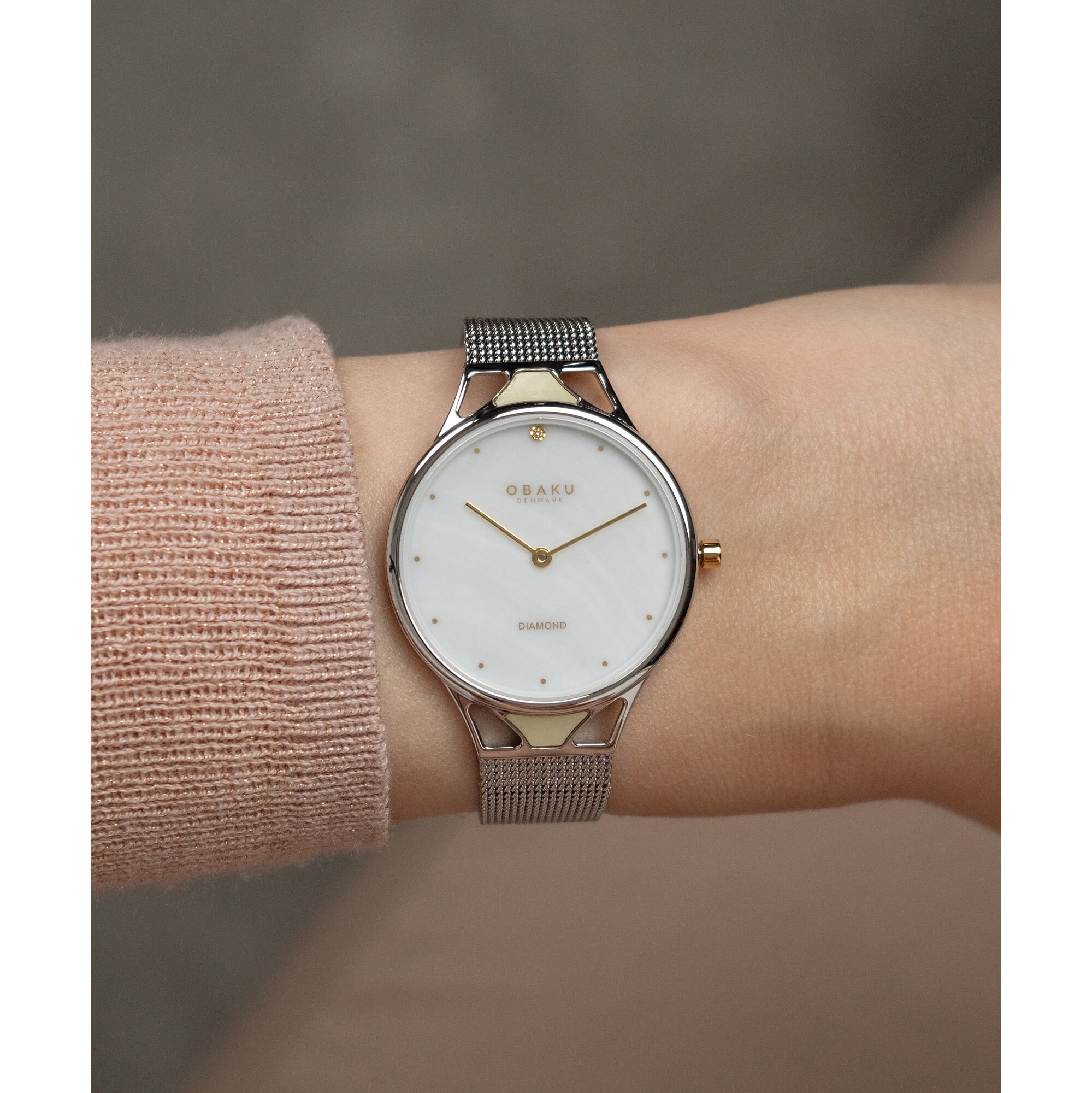 Ceas dama Obaku, quartz, 32mm, argint, perla, bratara din inox - eMAG.ro