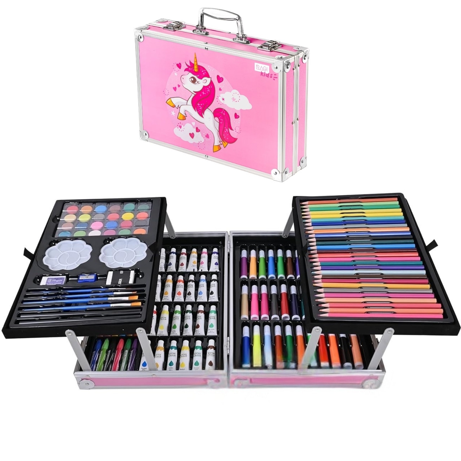Gyerek festő és rajz készlet, rózsaszín, 145 db-os, hordozható doboz és ...