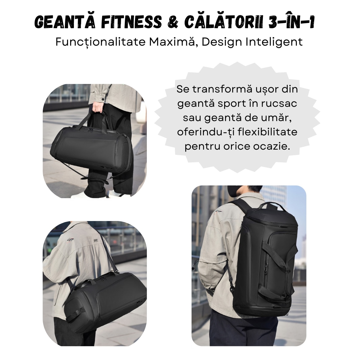Geanta tip rucsac 3 in 1 Versatyx®, Pentru calatorii, bagaj de mana ...
