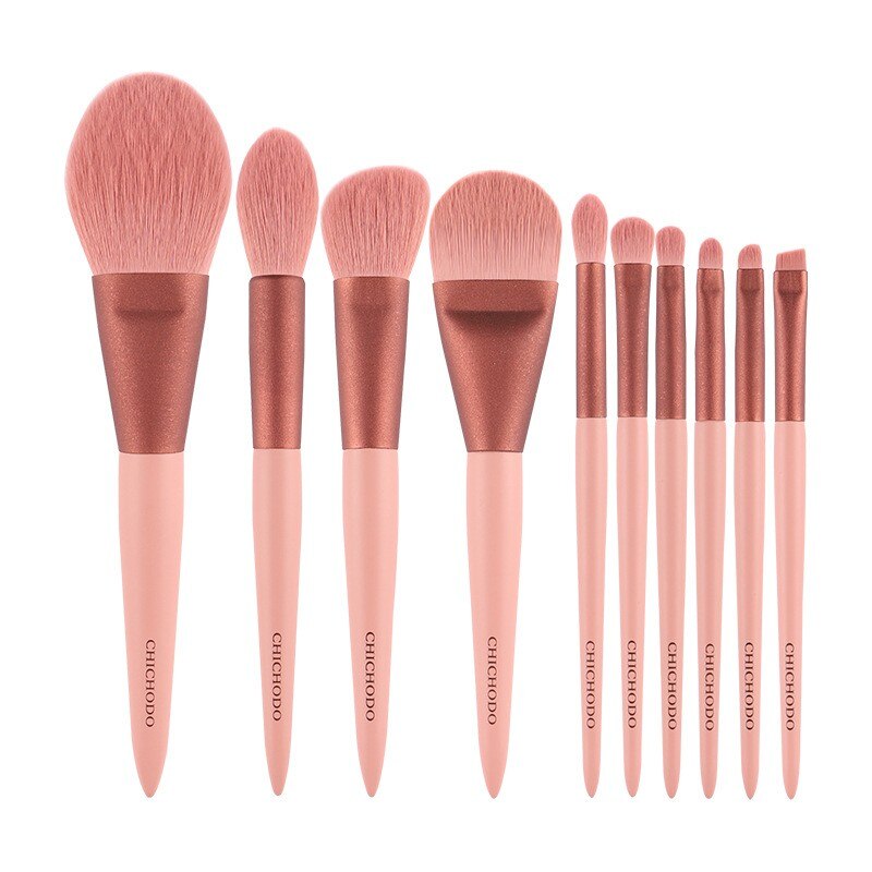 Set pensule machiaj 10 piese, fibre sintetice, roz - eMAG.ro