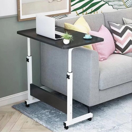 Masa laptop reglabila cu blat din lemn, mini birou cu roti, ajustabila ...