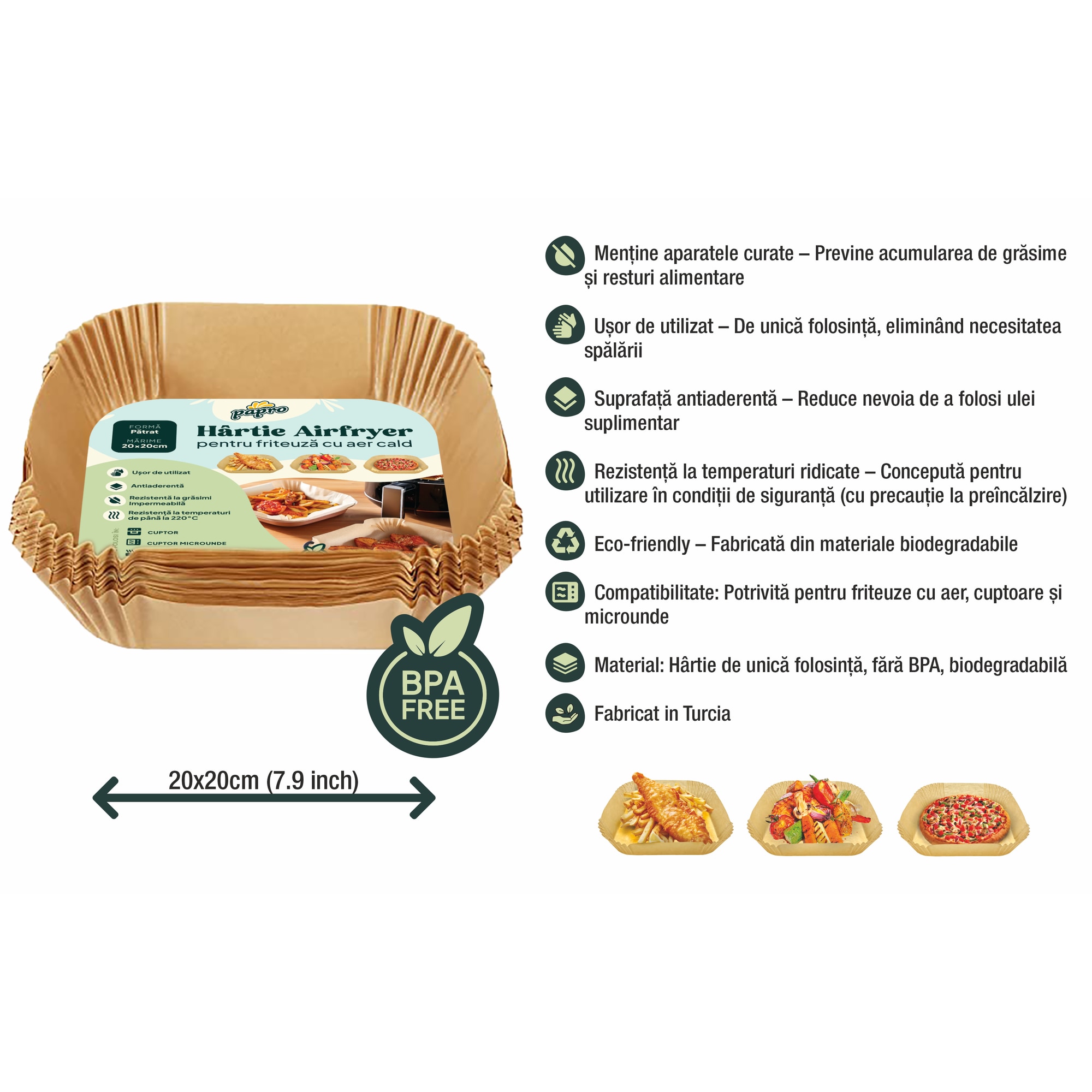 Set 50 bucati hartie de copt Papro, pentru air fryer, friteuza, cuptor ...