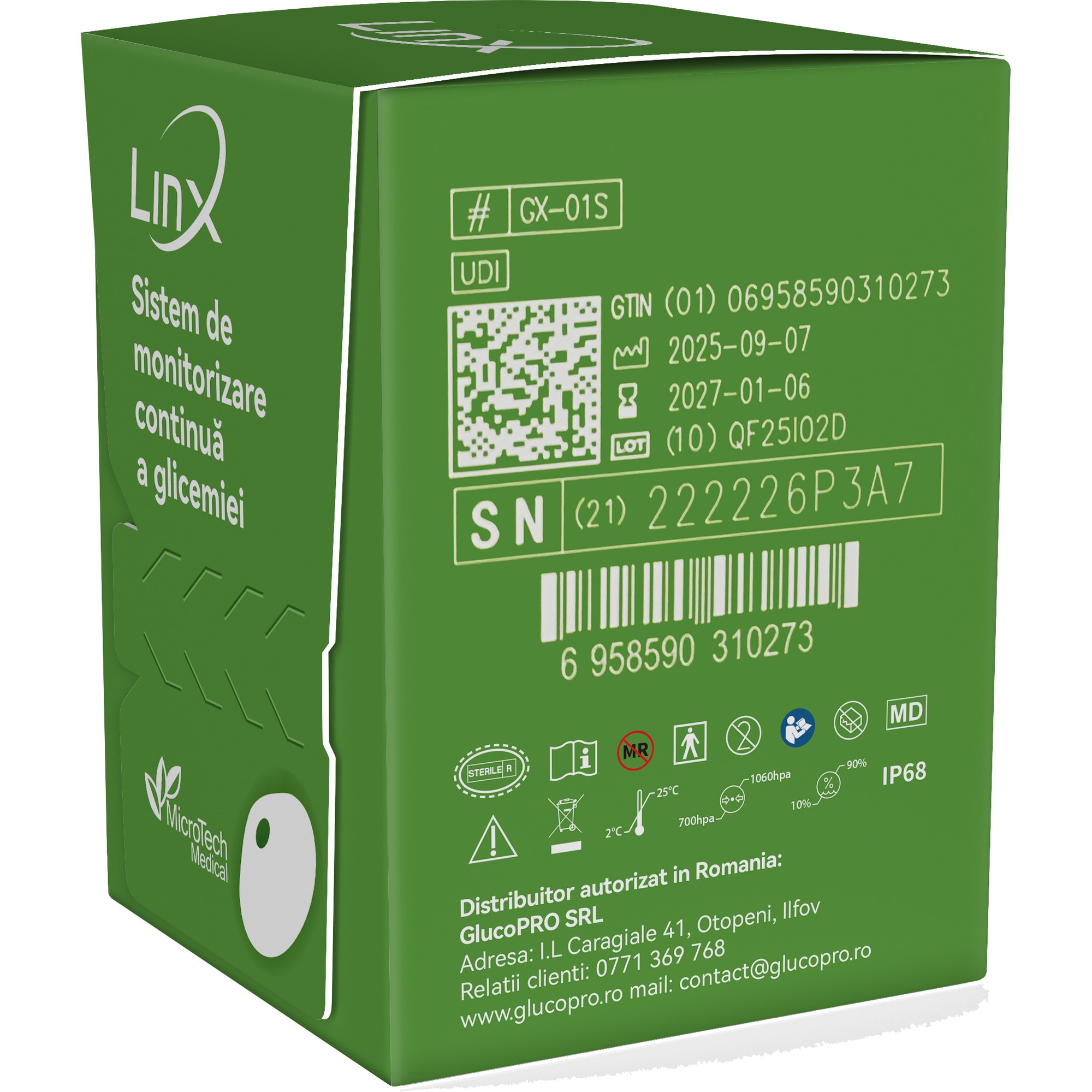 Senzor de Monitorizare Continua a Glicemiei (CGM) LinX, Durata 15 zile ...
