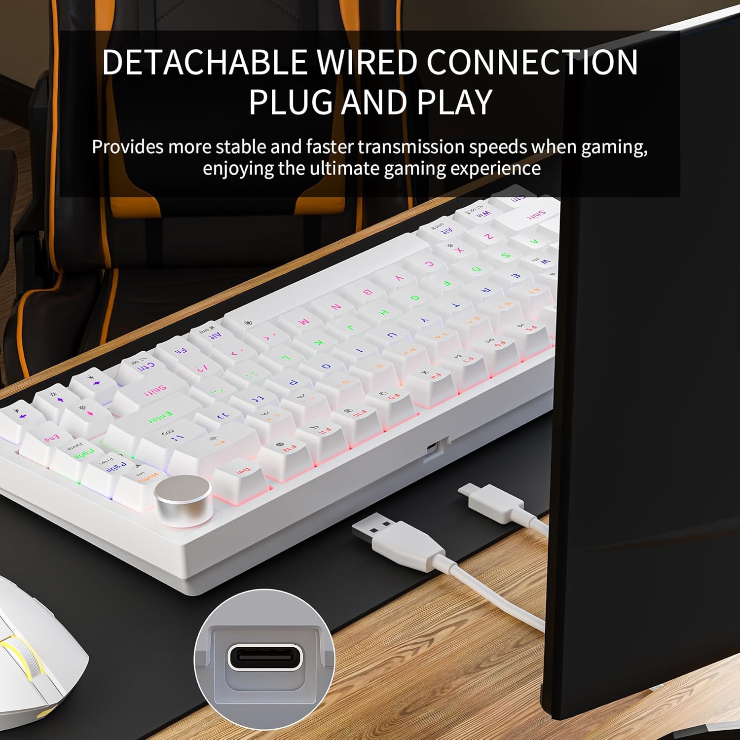 Tastatura mecanica de gaming cu iluminare LED, TKL Hot Swap, compacta ...