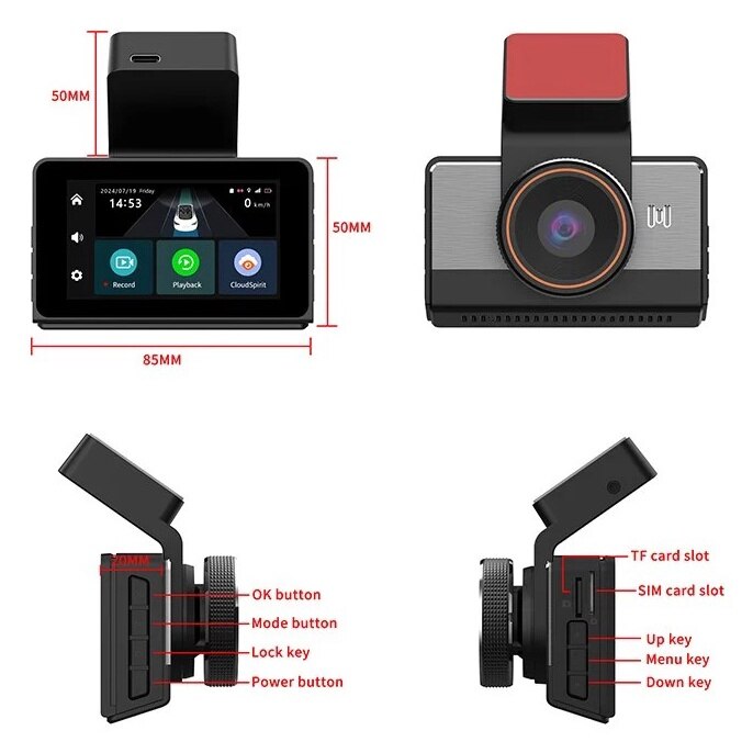 Camera auto 4G Cartela SIM P86 2K + camera spate 720P, 4G LTE, WiFi ...