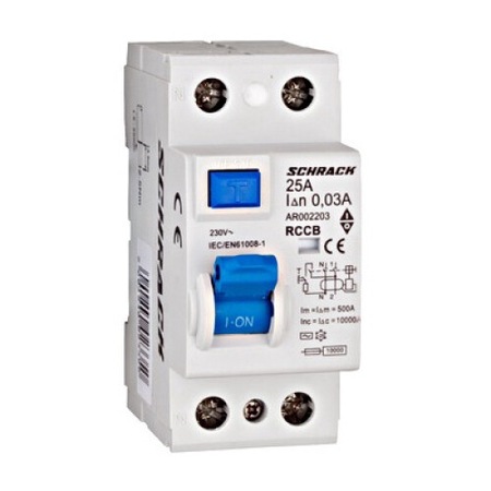 Intreruptor diferential RCCB, 2P, 25A, 30mA, 10kA, tip AC, AMPARO ...