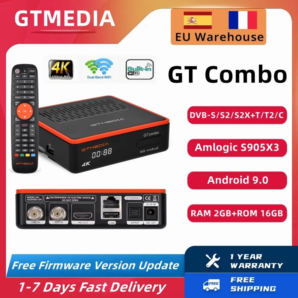 Smart TV Box, 8K kimenet, Android 9.0 2 GB RAM-mal, GT Combo, EU ...