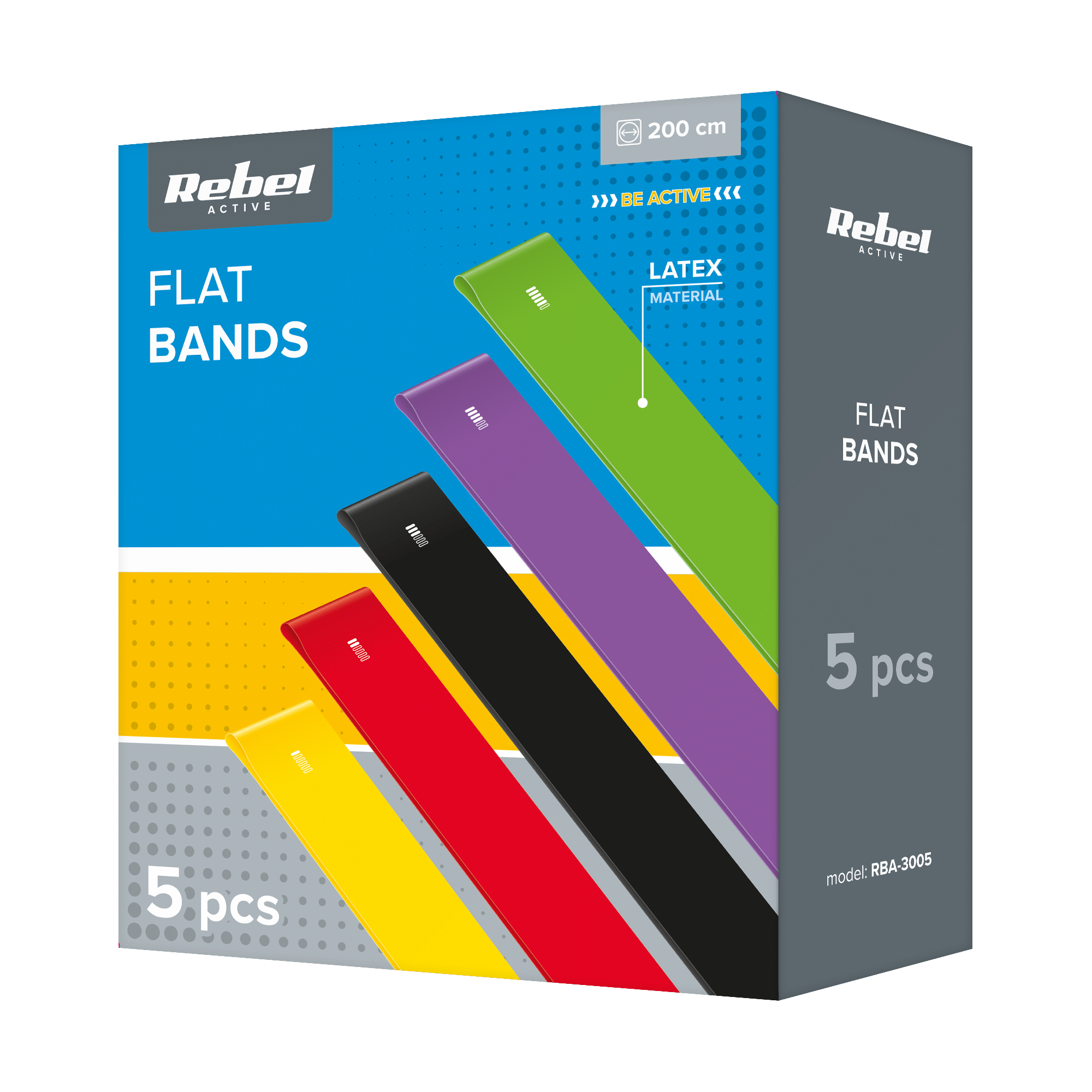Set benzi elastice de exercitii, RBA-3005, 5 bucati, 2m, multicolor ...