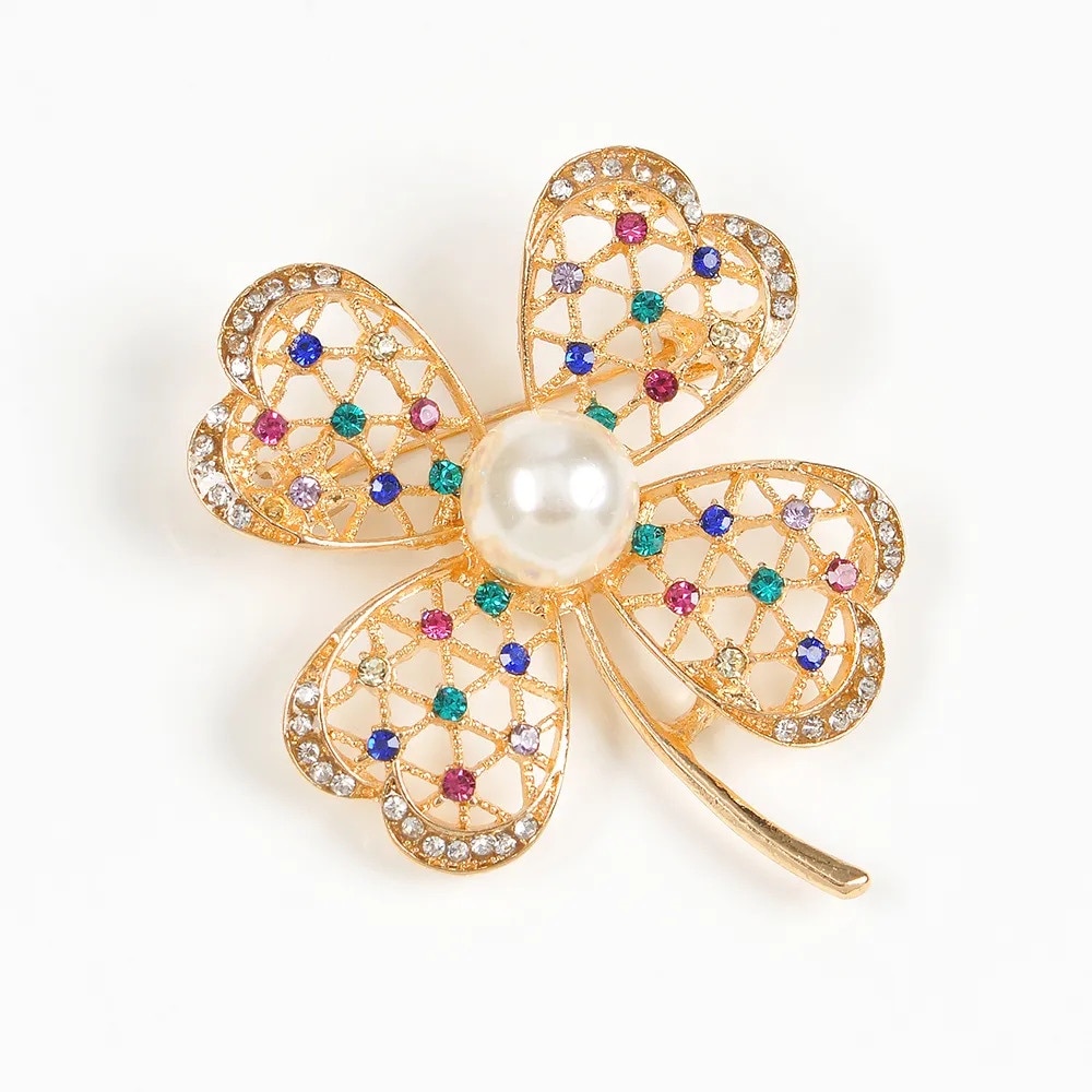 Brosa martisor trifoi auriu cu pietre colorate, Meli Melo Paris - eMAG.ro