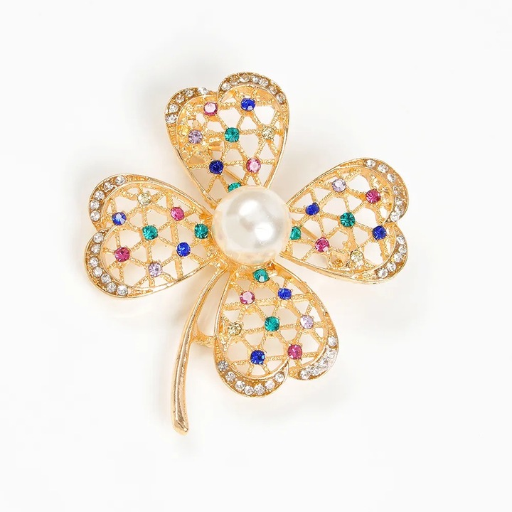 Brosa martisor trifoi auriu cu pietre colorate, Meli Melo Paris - eMAG.ro