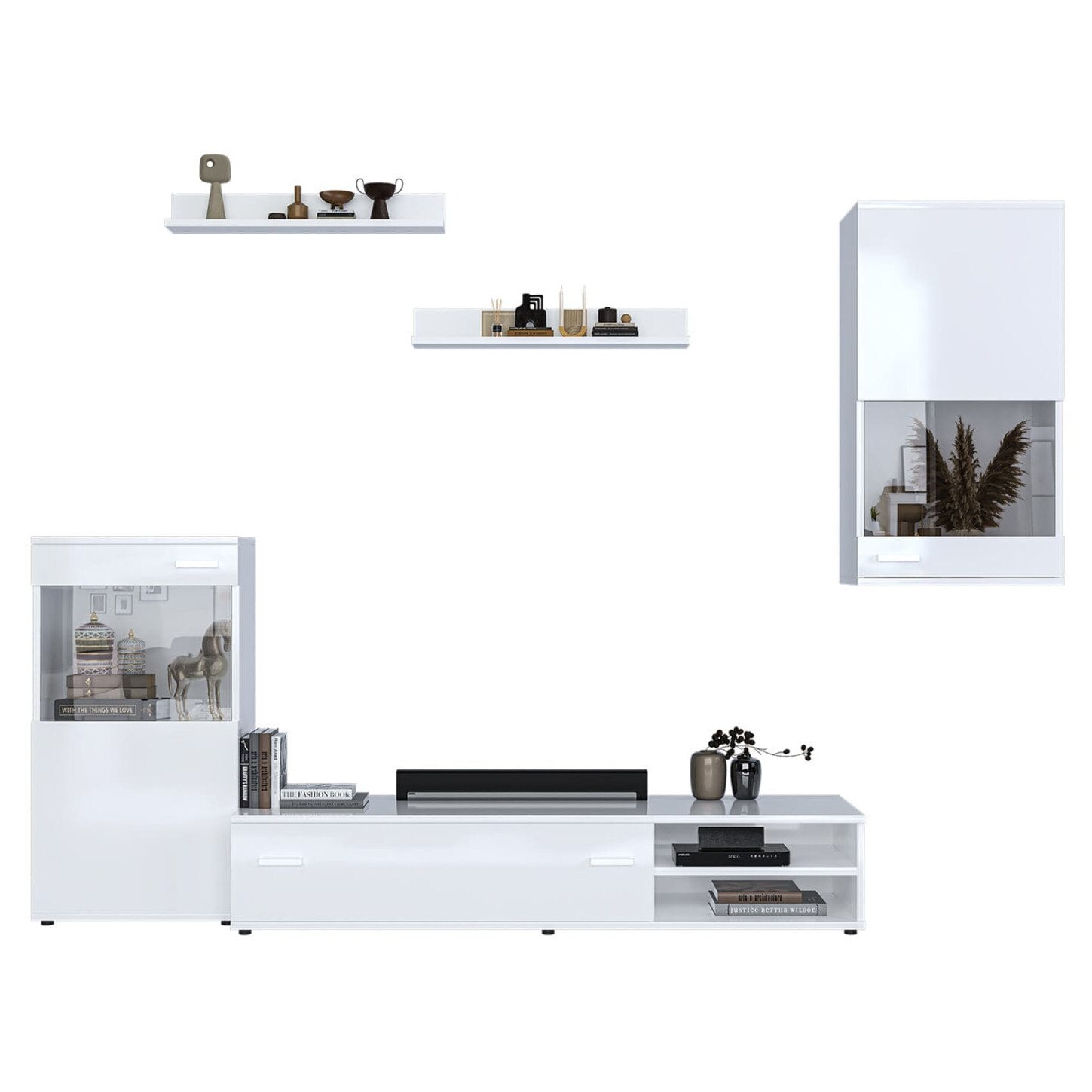 Set mobila living, 200x42x186cm, Melamina, white wood - eMAG.ro