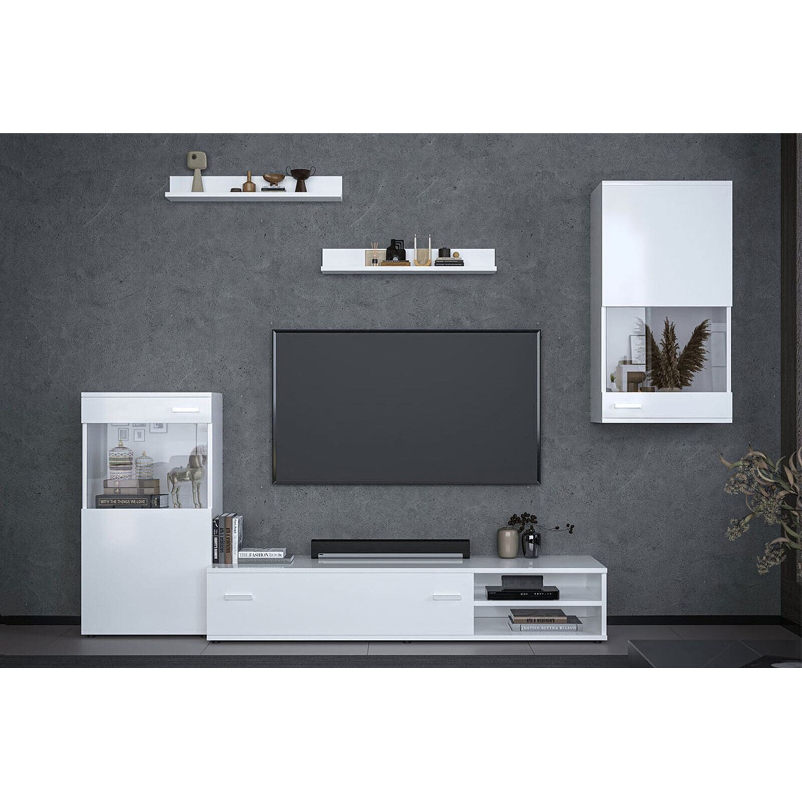 Set mobila living, 200x42x186cm, Melamina, white wood - eMAG.ro