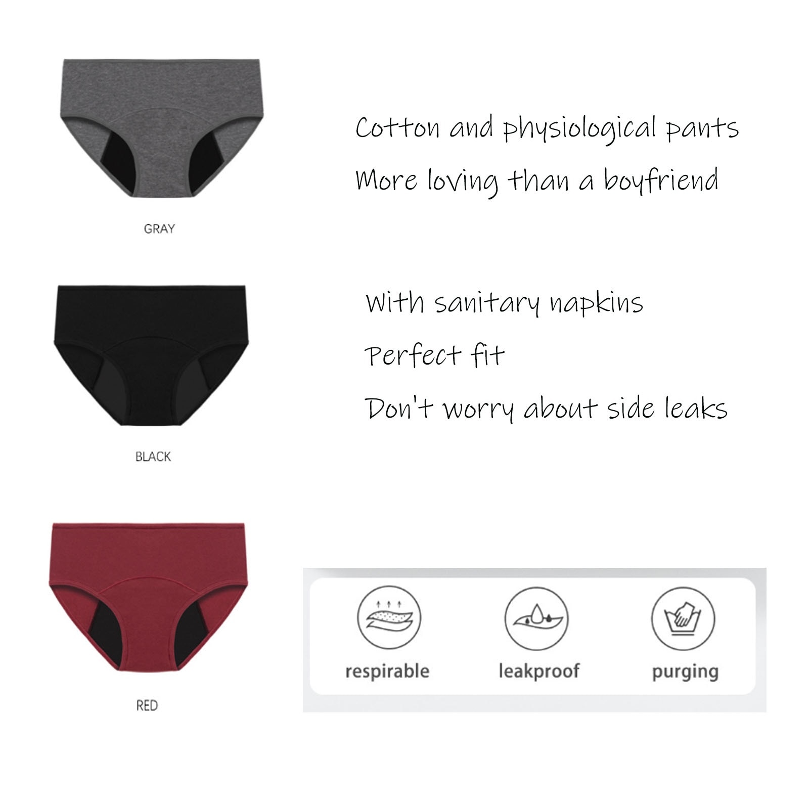 Set 3 chiloti menstruali, Hggzeg, Chiloti menstruali reutilizabili din ...