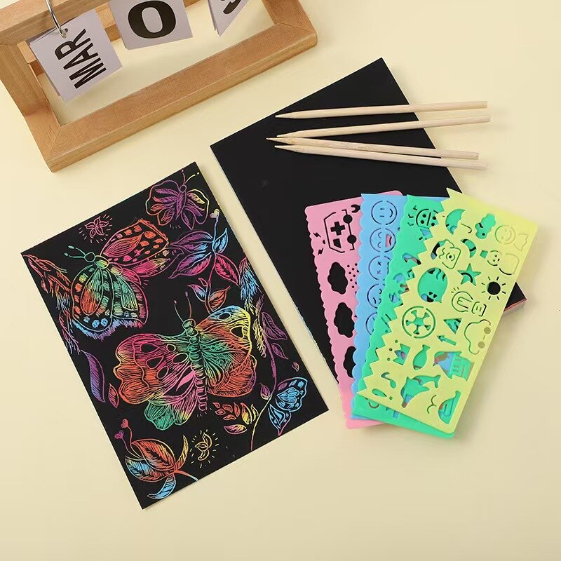 Set de artizanat cu hartie colorata, 60 foi, 4 stilouri din lemn, 4 ...