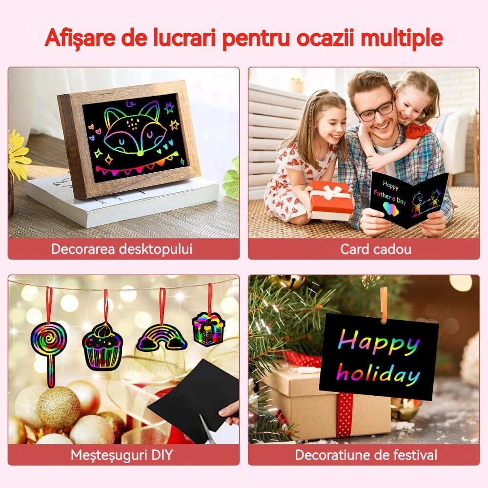 Set creativ de arta Scratch pentru copii, ASDIIT, hartie colorata ...