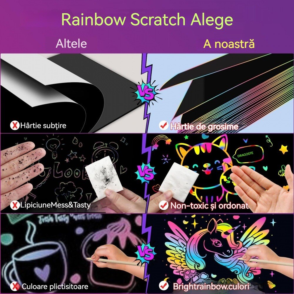 Set creativ de arta Scratch pentru copii, ASDIIT, hartie colorata ...