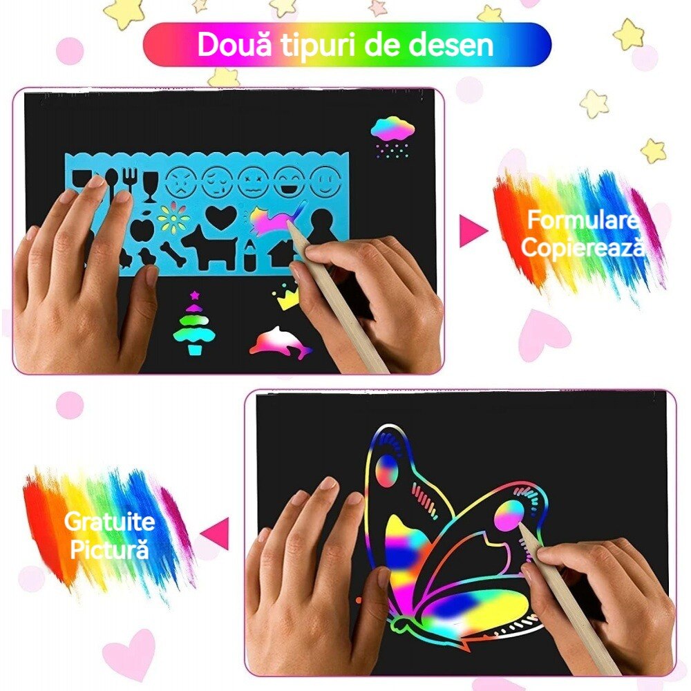 Set creativ de arta Scratch pentru copii, ASDIIT, hartie colorata ...