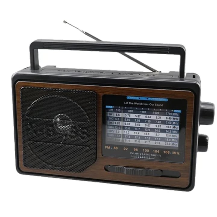 Radio portabil cu panou solar si bluetooth, USB, antena telescopica ...