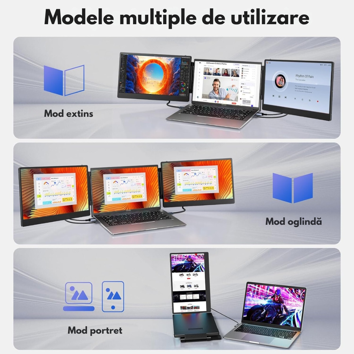 Monitor Extensibil si Portabil pentru laptop, Qova®, Extender ecran 14 ...