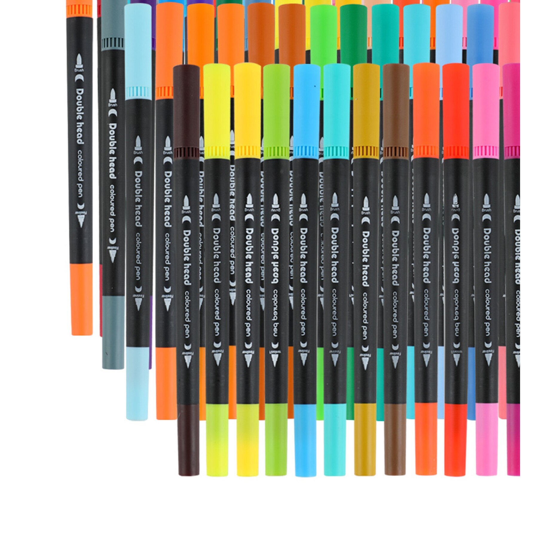 Set de Markere Colorate, 60 Bucati, Varf Dublu, Pensule si Ascutite ...