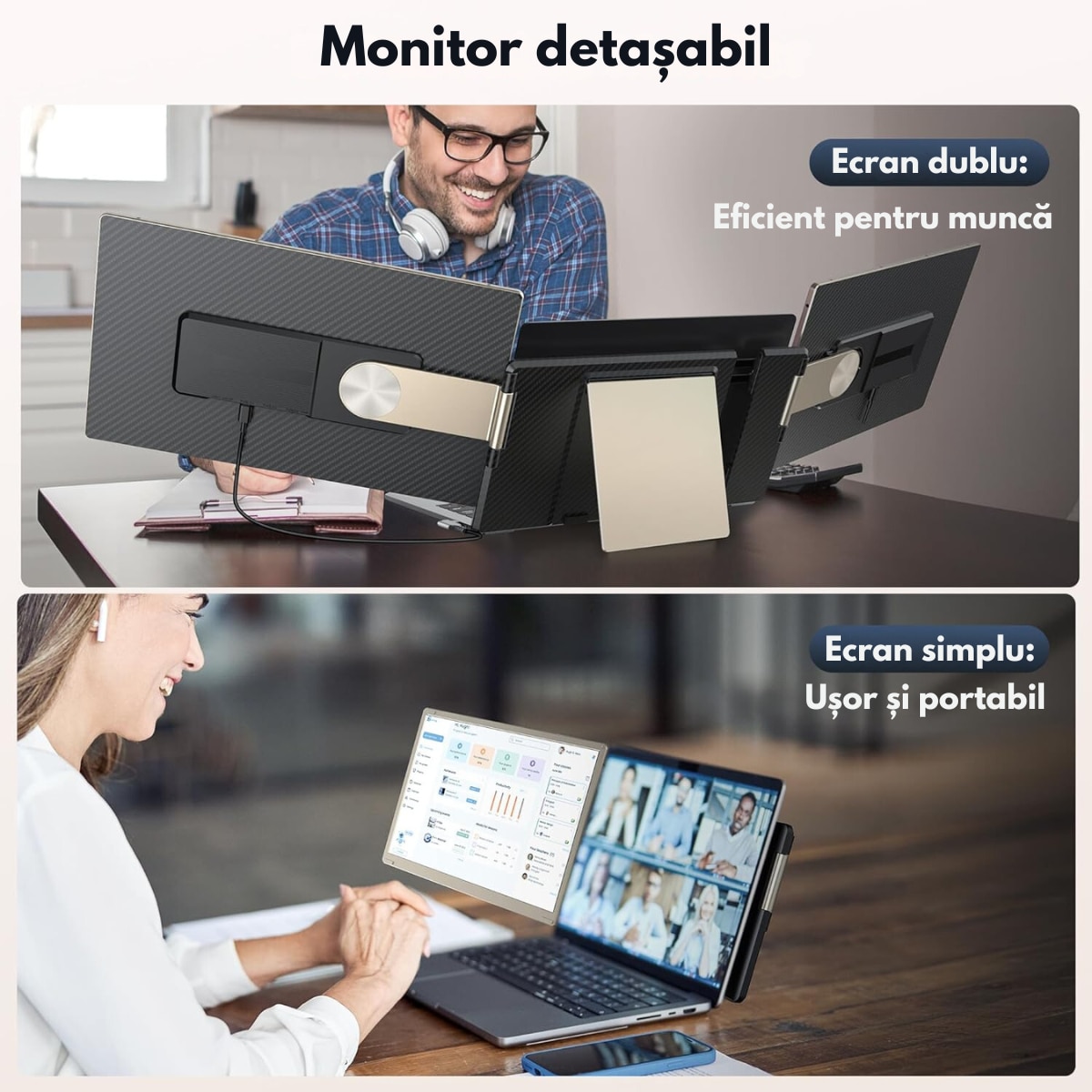 Monitor Extensibil Triplu pentru Laptop de 13"-17.3" Extindere, Qova ...