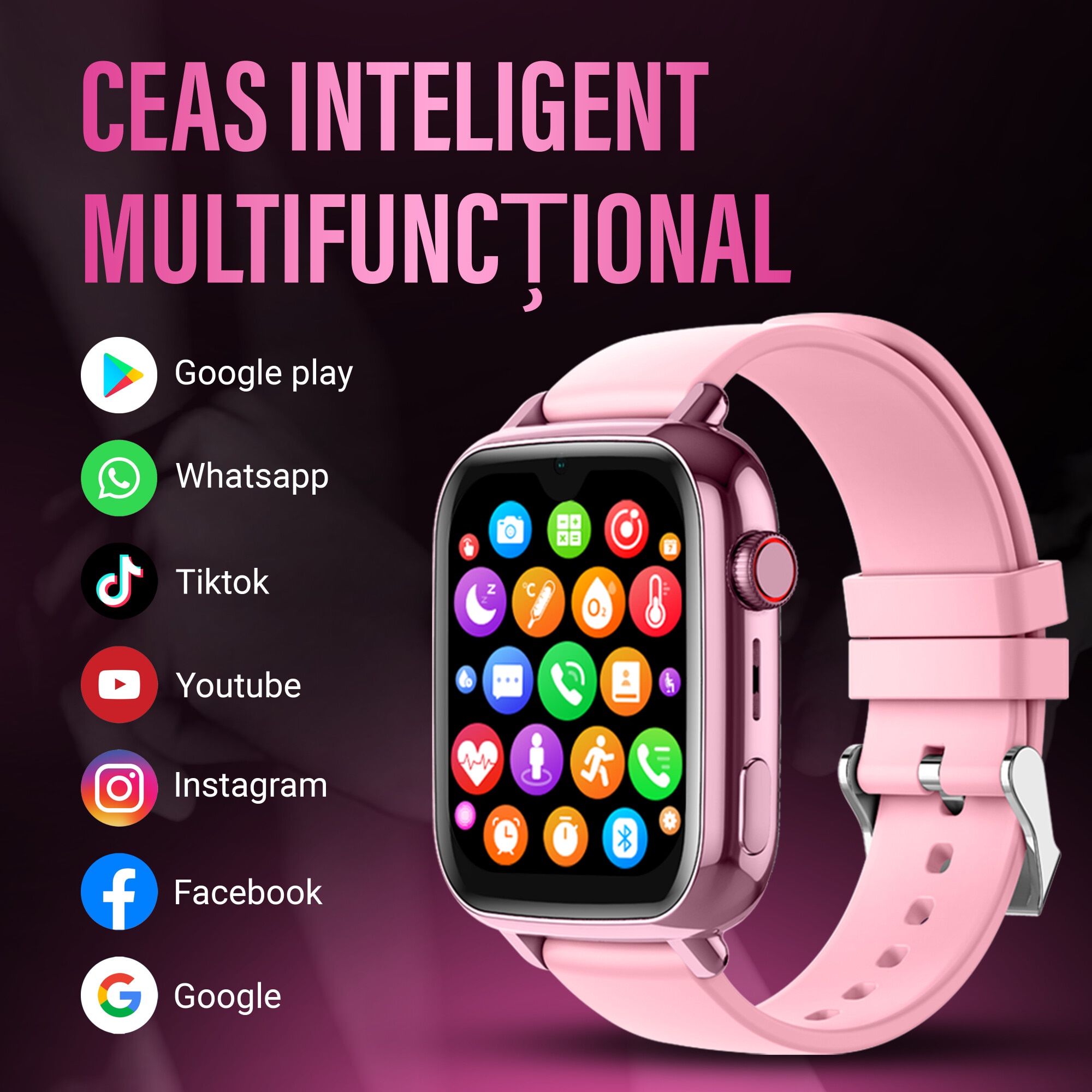 Ceas smartwatch copii GPS 4G, Google play, Whatsapp, Tiktok, Instagram ...
