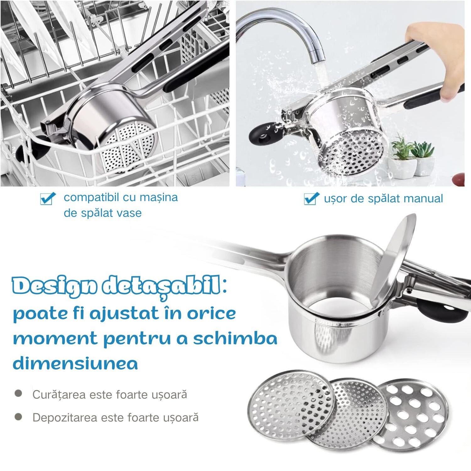 Presa pentru Piure de Cartofi, Hokitpro, cu 3 Site Interschimbabile ...
