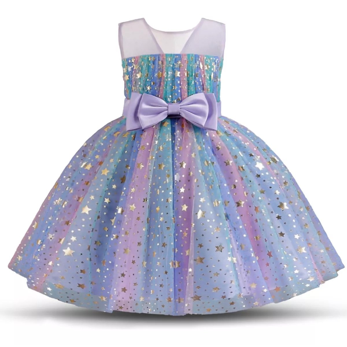 Rochie eleganta curcubeu copii printesa fetite cu stele petrecere bal ...