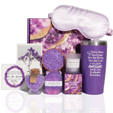 Set cadou spa, AjieQaQ, colectie lavanda, cana termoizolanta, sare de ...