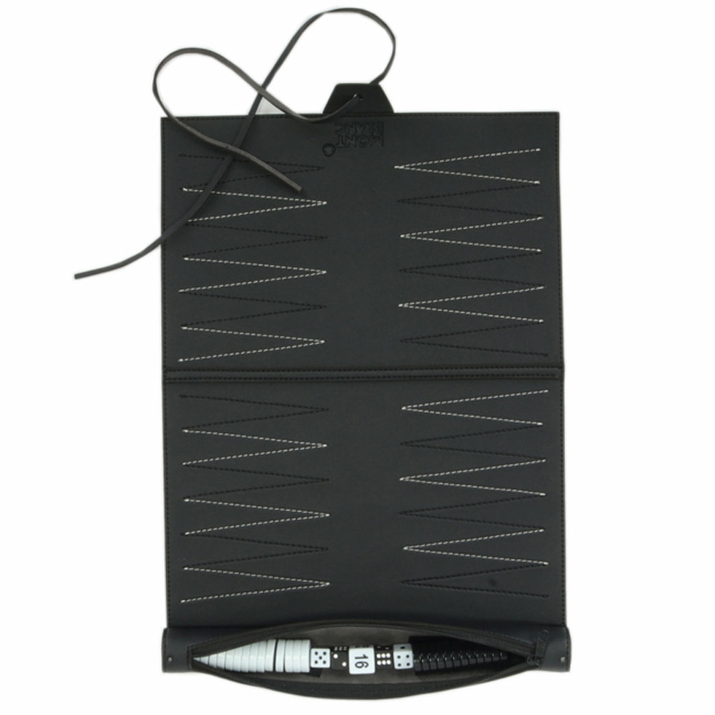 PU bőr sakk- és backgammon készlet, műanyag bábukkal, fekete, 34,5x25 ...