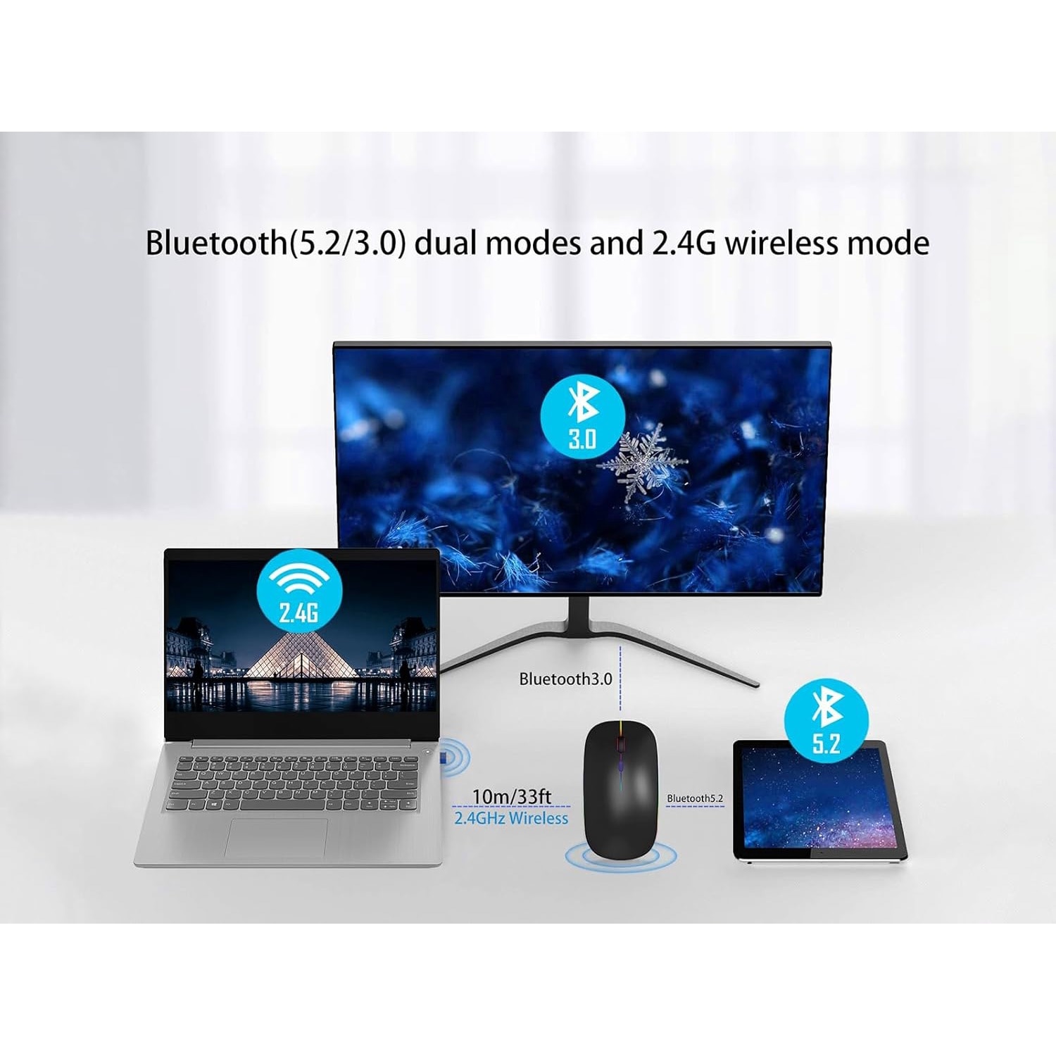 Mouse optic wireless iNext 2.4G si Bluetooth dual-mode, cu iluminare ...