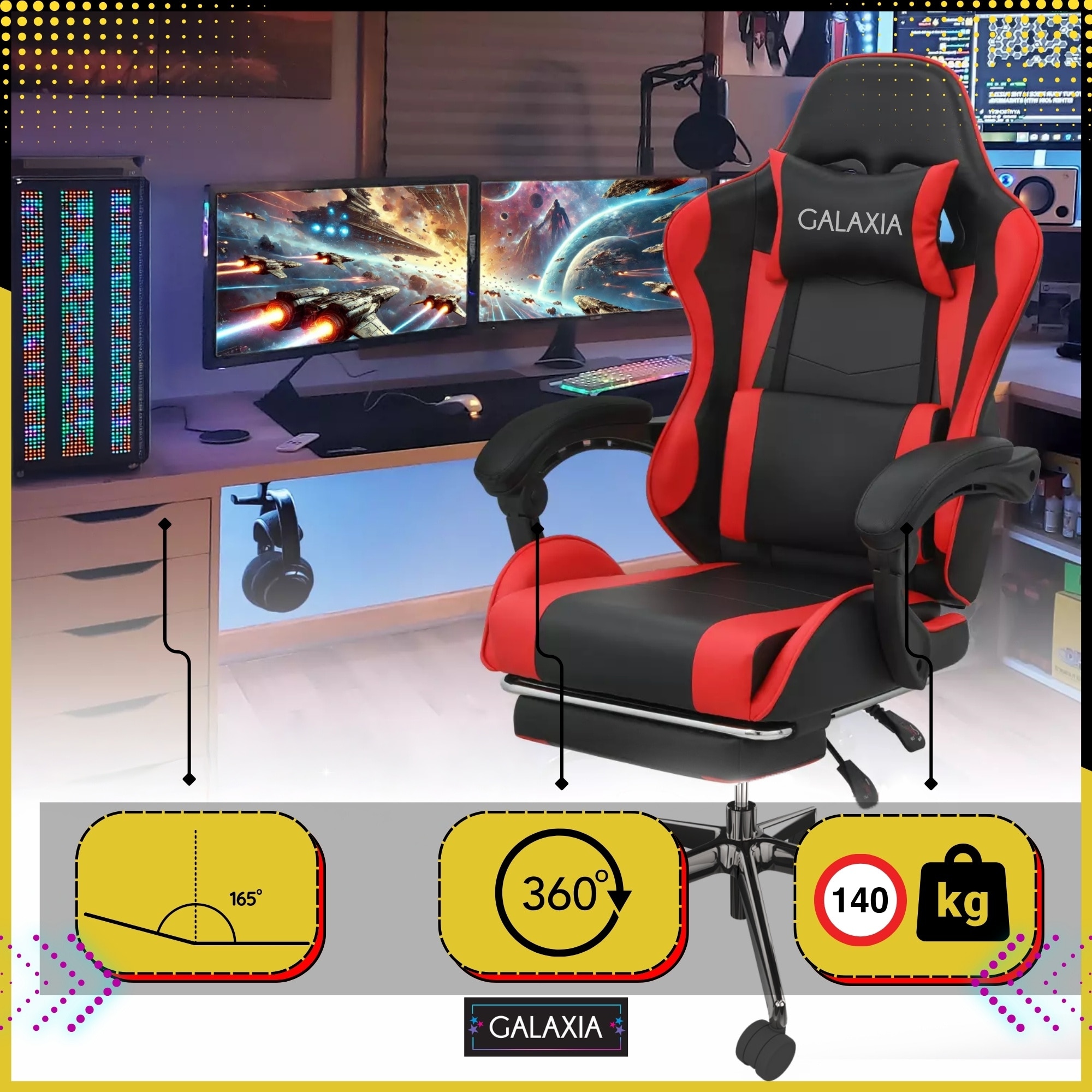 Scaun Gaming GALAXIA® Pro din Piele Ecologica, Suport Lombar Ergonomic ...