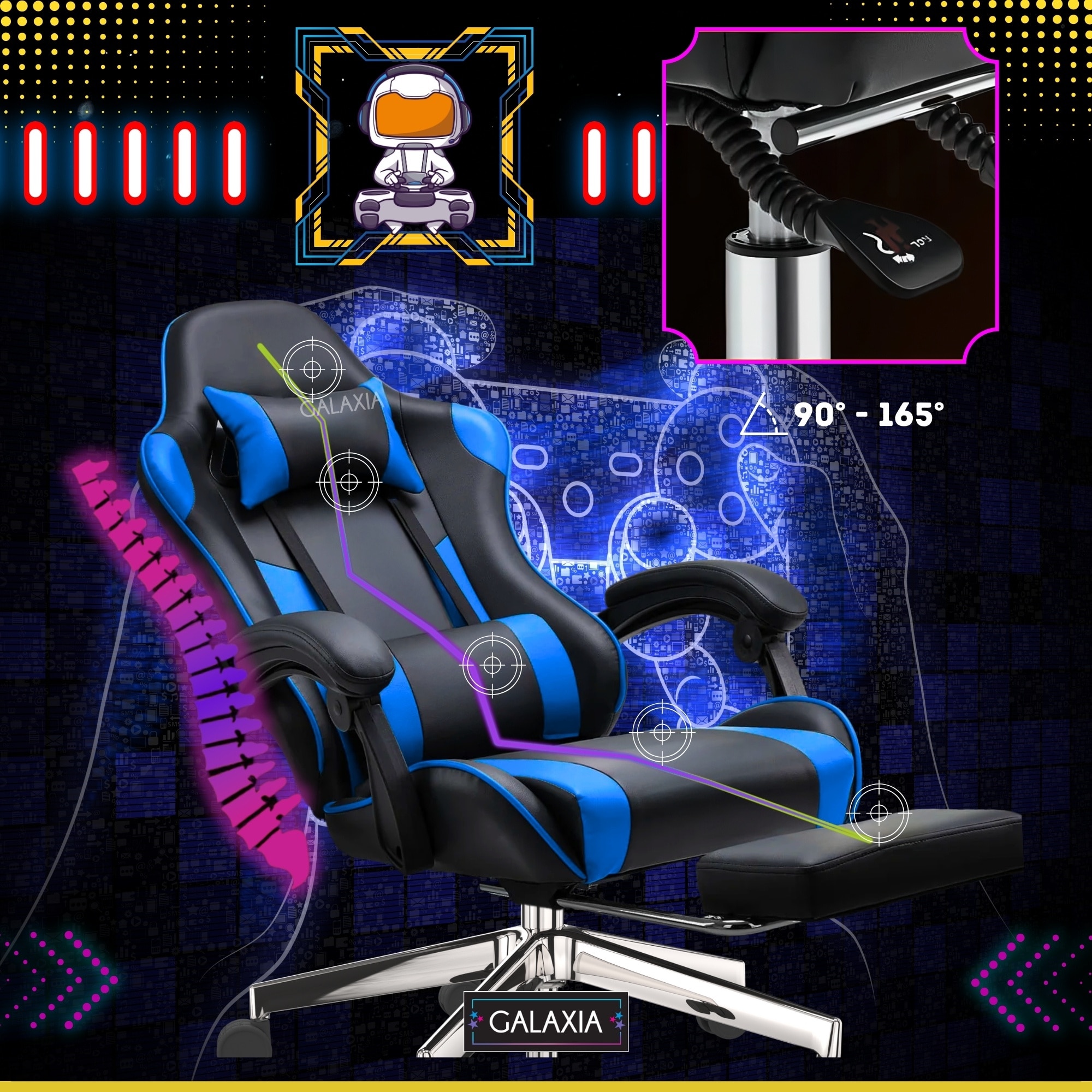 Galaxia® Pro gaming szék ökológiai bőrből, állítható ergonomikus ...