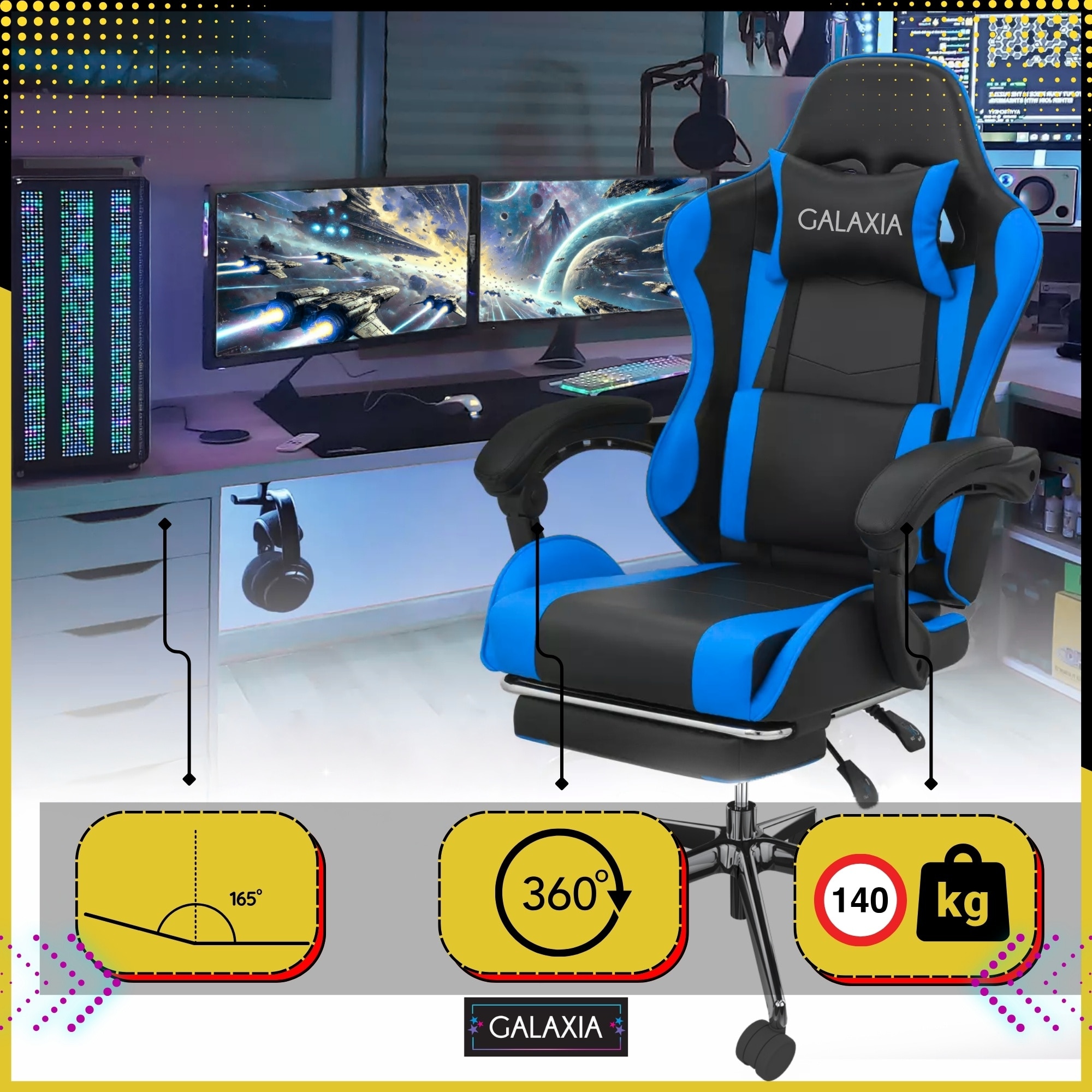 Galaxia® Pro gaming szék ökológiai bőrből, állítható ergonomikus ...