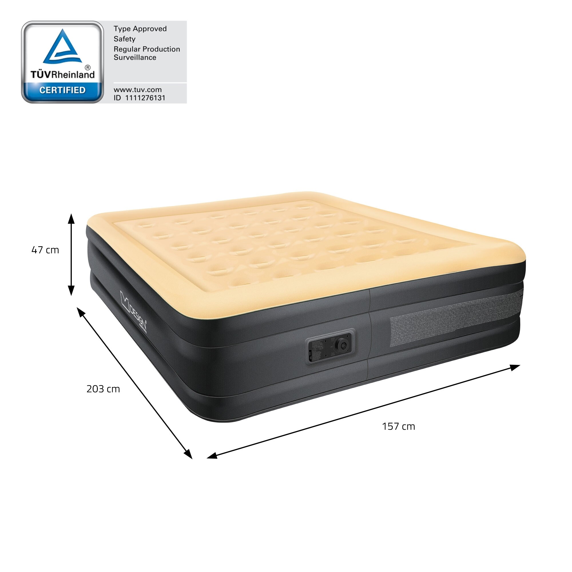 Saltea gonflabila pentru 2 persoane ML-Design, bej, catifea Flock/ PVC ...