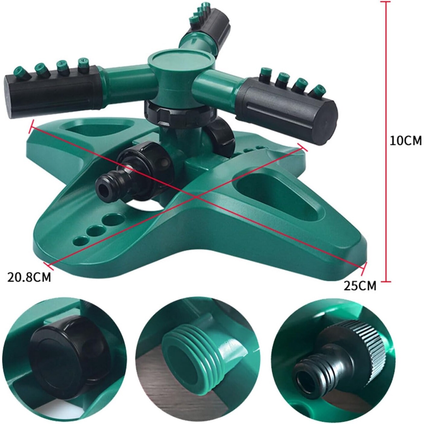 Aspersor rotativ pentru gradina cu 3 Brate, 12 Duze Pulverizare, 360 ...