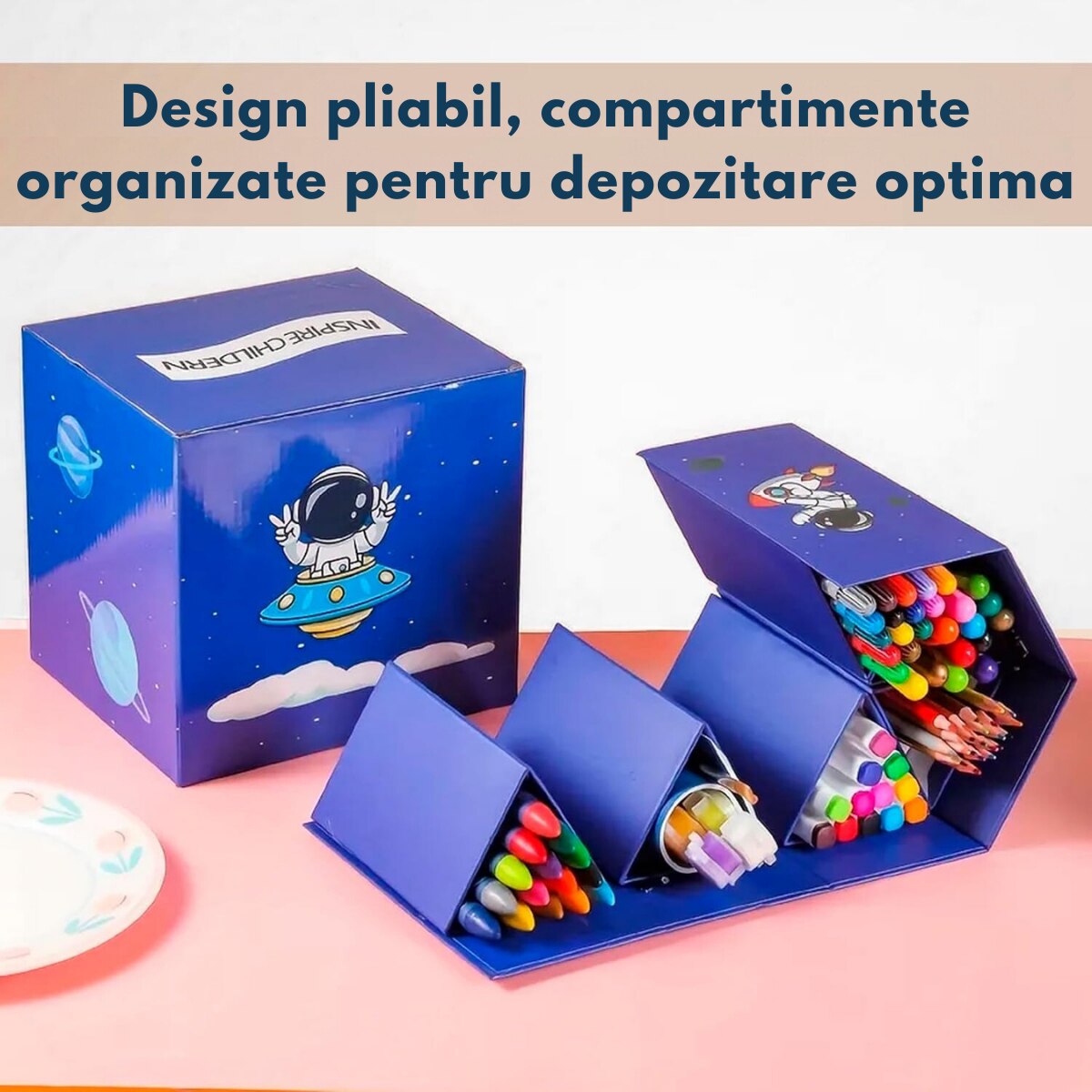 Set Creativ cu 93 de creioane colorate, carioci, markere, creta ...