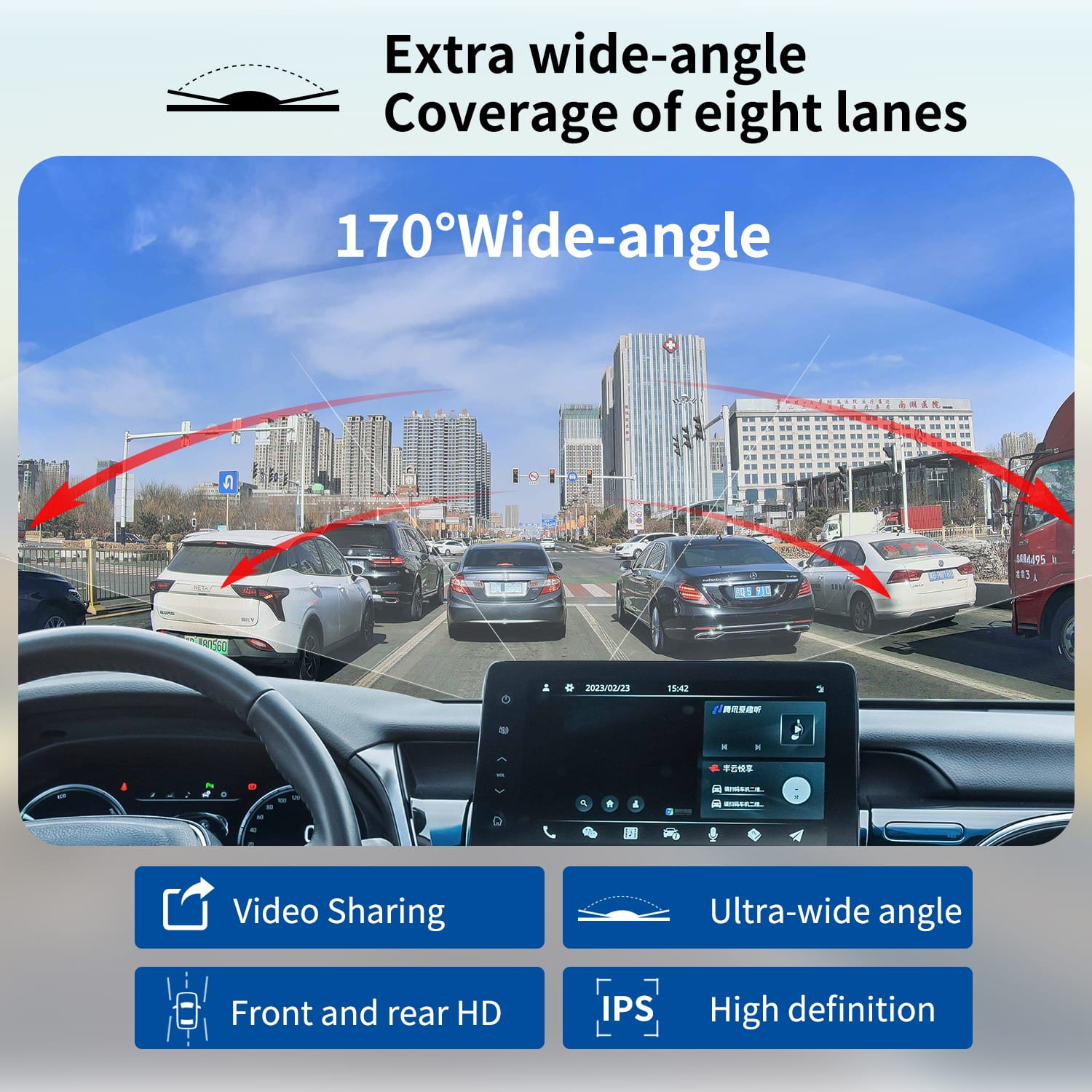 Camera de bord auto smart WiFi 4K +1080P MOGODA®️, Filmare 170° fata si ...