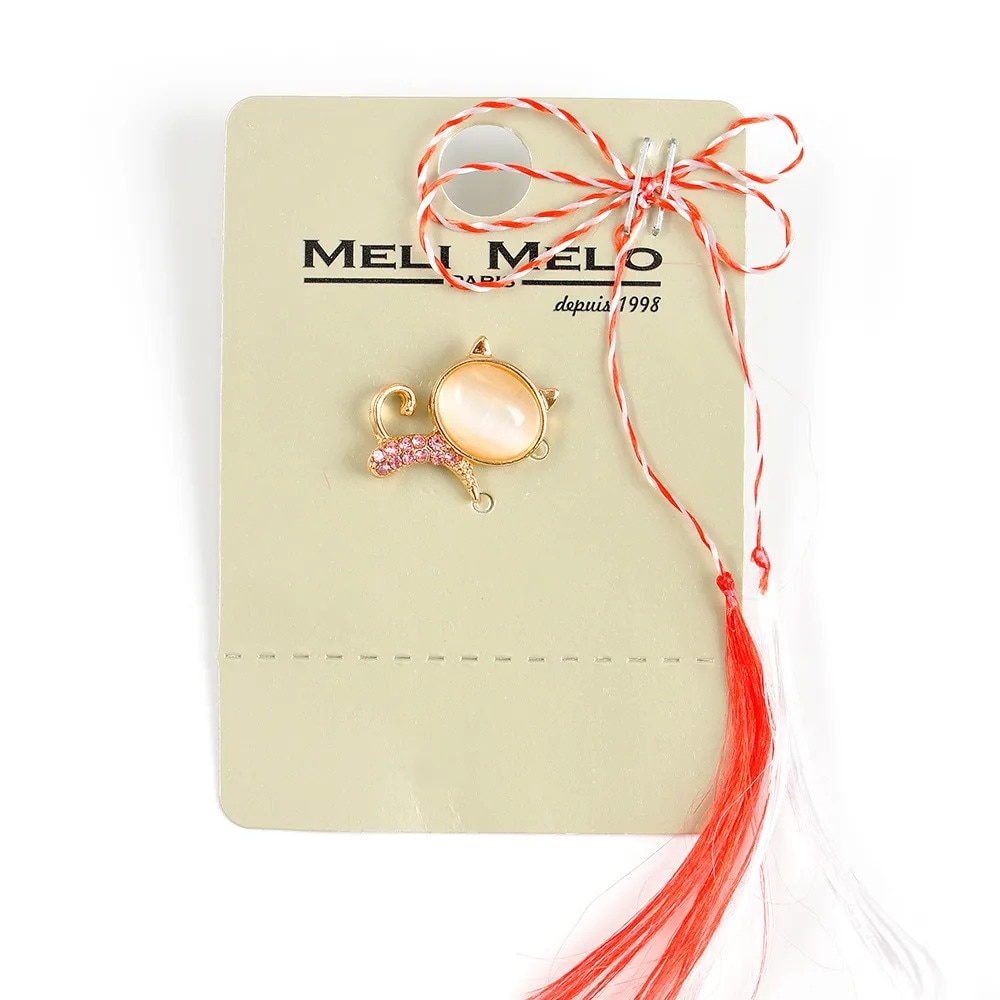 Brosa martisor pisica aurie cu pietre roz, Meli Melo Paris - eMAG.ro