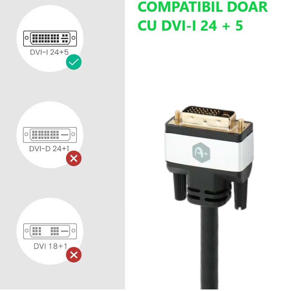 Cablu A+ DVI-I male to VGA, 2m - eMAG.ro