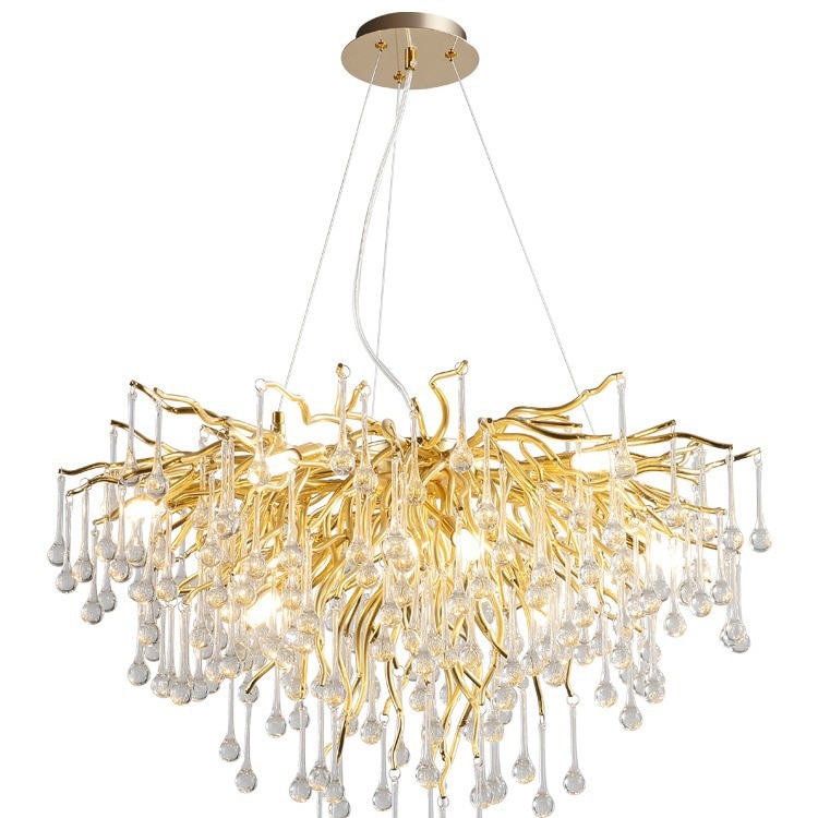 Lustra cristal L15/600 auriu pentru living sau dormitor, dulie E14 ...