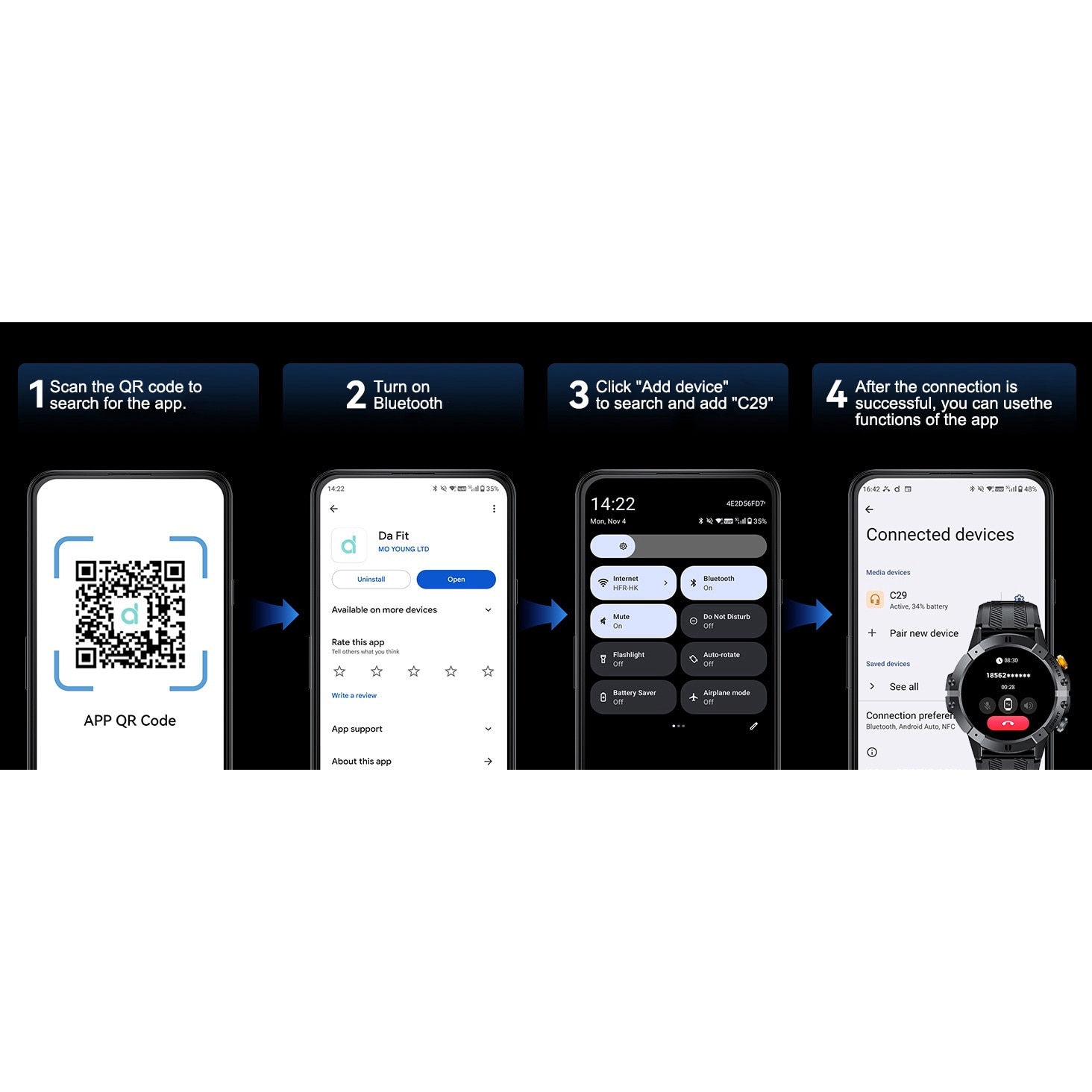 Smartwatch CUBOT Watch C29, Ecran AMOLED 1.52", Ceas inteligent pentru ...