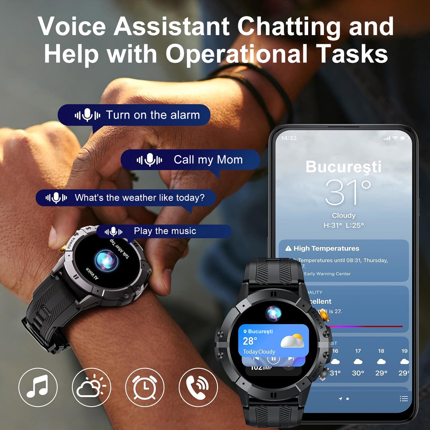 Smartwatch CUBOT Watch C29, Ecran AMOLED 1.52", Ceas inteligent pentru ...