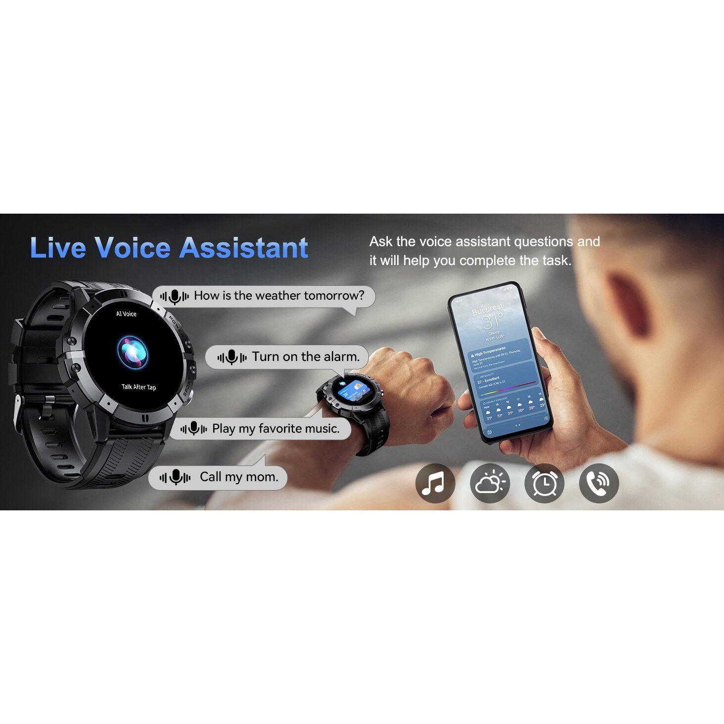 Smartwatch CUBOT Watch C29, Ecran AMOLED 1.52", Ceas inteligent pentru ...