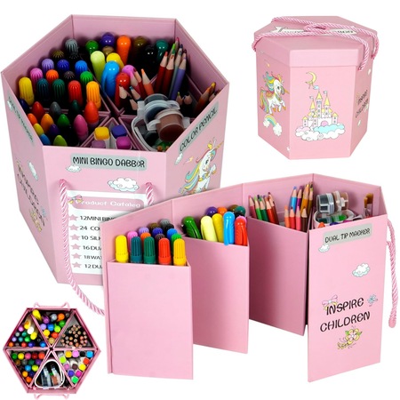 Set Creativ cu 93 de creioane colorate, carioci, markere, creta ...