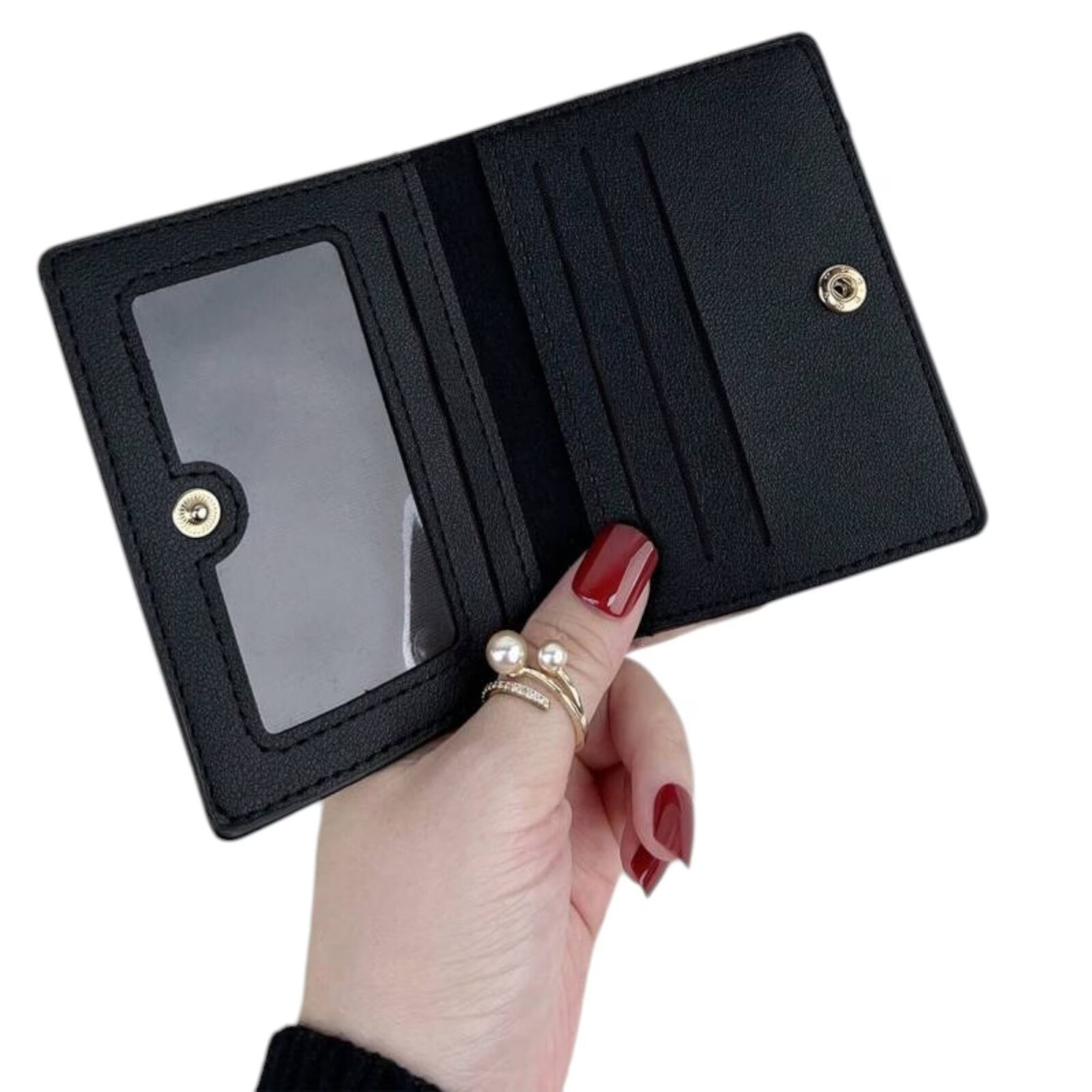 Mini portofel compact din piele PU, subtire si portabil, design modern ...