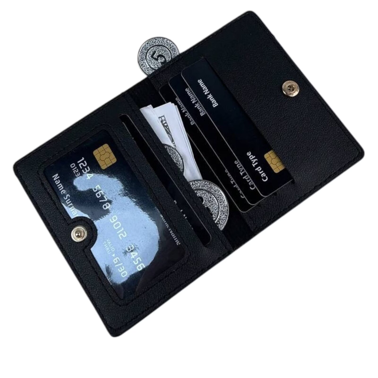 Mini portofel compact din piele PU, subtire si portabil, design modern ...